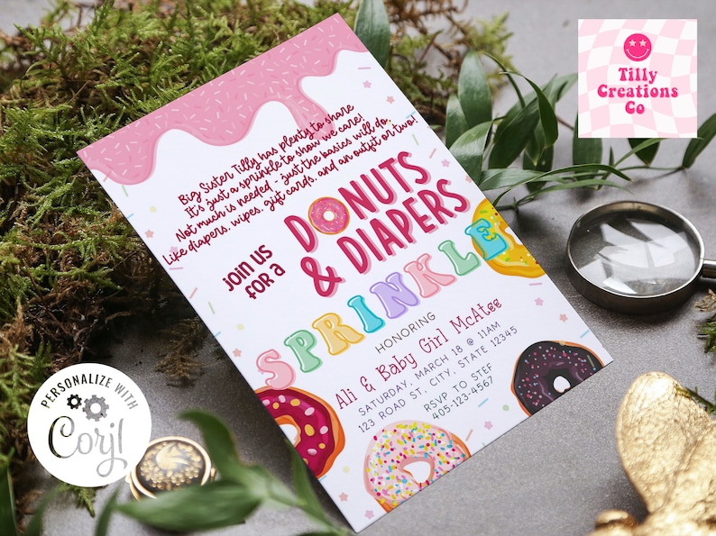 Custom Colorful Donuts Diapers Party Invite Baby Sprinkle - Etsy