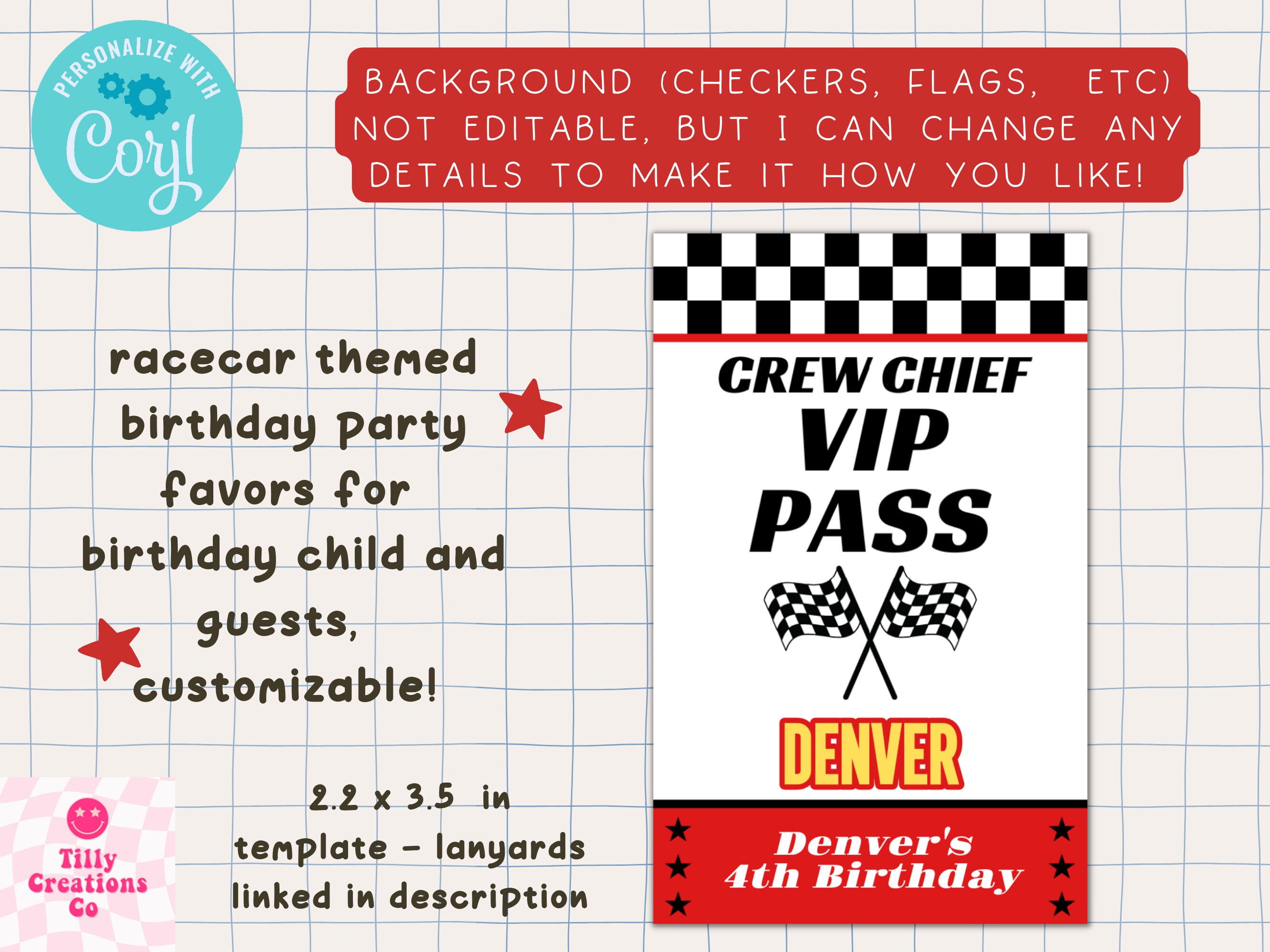 Custom Race Car Birthday Party Lanyard Inserts (digital Download) - Etsy