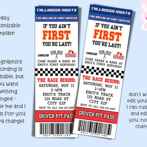 Nascar 1st Birthday Ticket Invite: Race Car Theme (digital Download) - Etsy