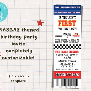 Nascar 1st Birthday Ticket Invite: Race Car Theme (digital Download) - Etsy