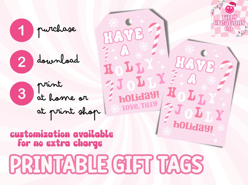 Pink Holiday Gift Tags • Printable Digital Download Classroom Party ...