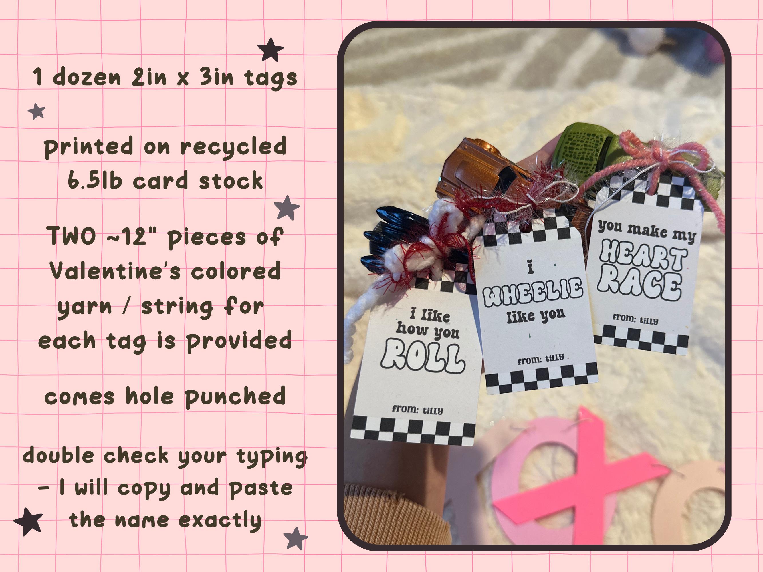 Personalized PRINTED Black + White Checkered Valentine's Day Gift Tags ...