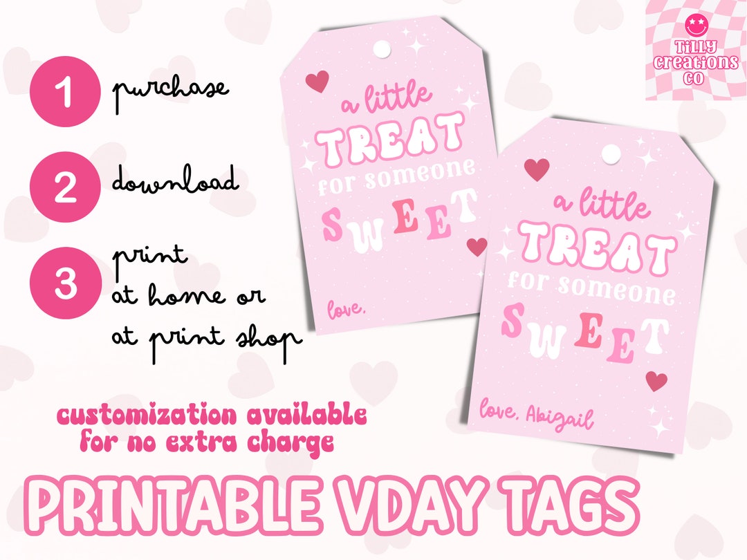 Pink Sweet Treat Valentine's Day Gift Tags • Printable Digital Download ...