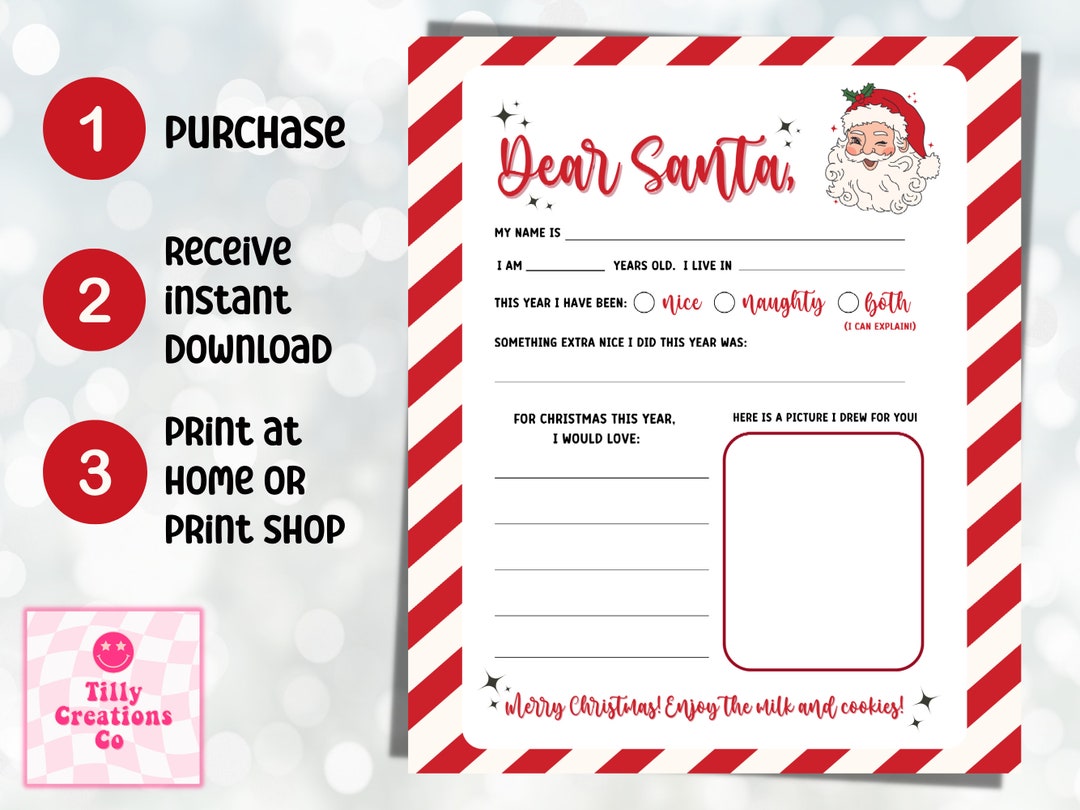 Printable Classic Red White Letter to Santa Christmas Digital Download ...
