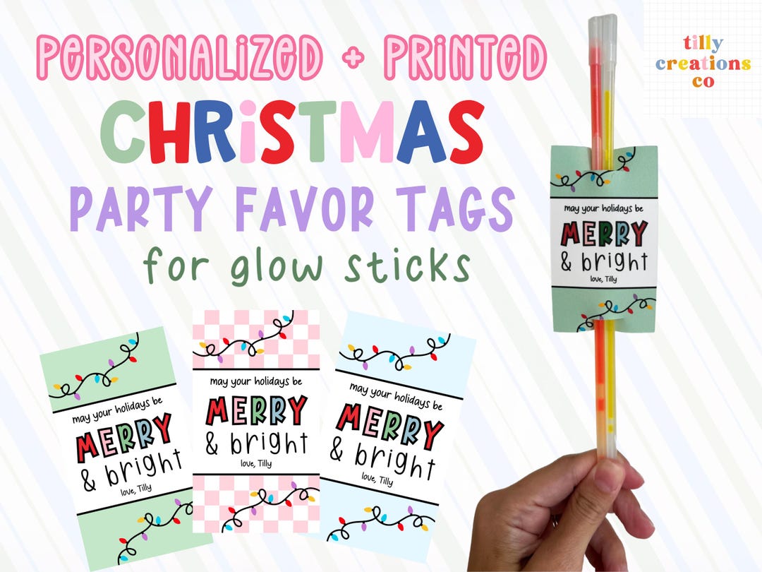 Custom Merry & Bright Christmas Glow Stick Tags: Pre-k Party Favors - Etsy
