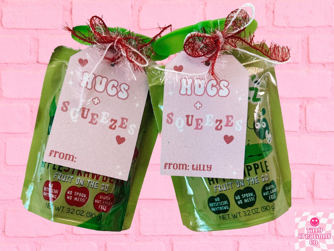 Custom Hugs + Squeezes PRINTED Pink Valentine's Day Gift Tags • Pre-k ...