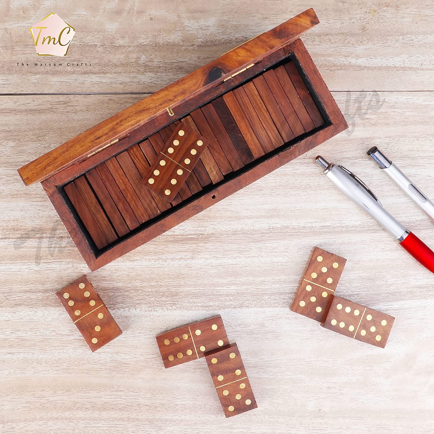 PERSONALIZED Domino Set With 28 Brass Inlaid Tiles Wooden - Etsy