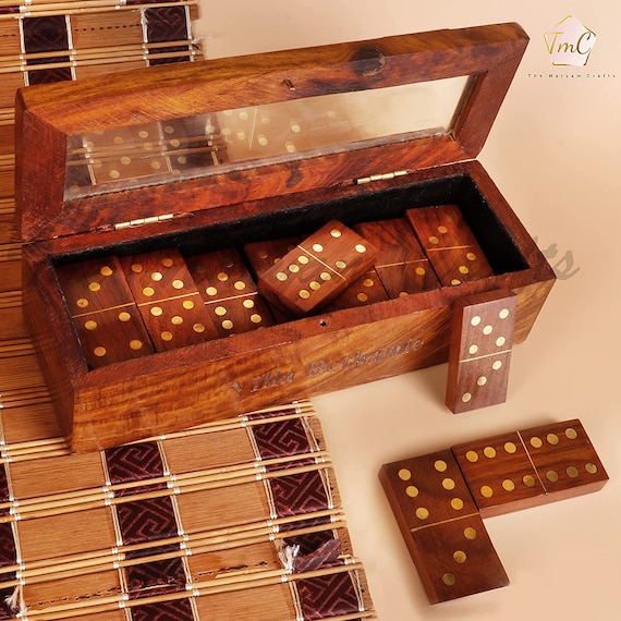 Personalized Domino Set With 28 Brass Inlaid Tiles Wooden - Etsy