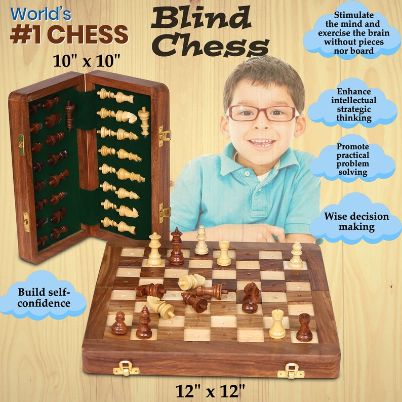 Blind / Low Vision Chess Set Rosewood | Foldable / Travel Series With ...
