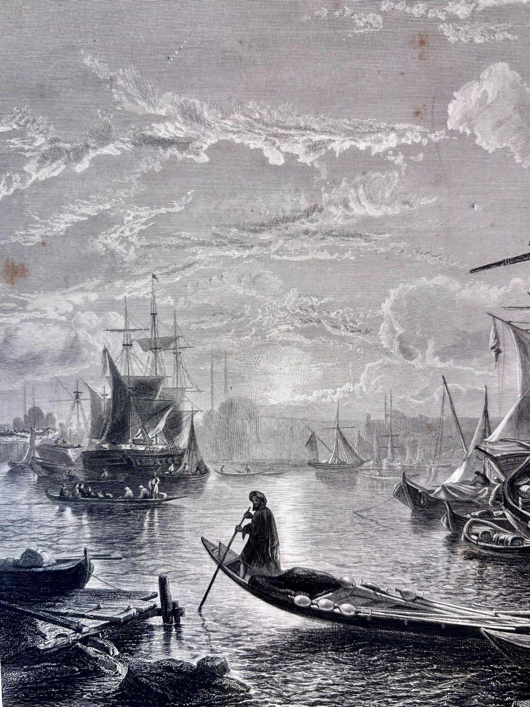 Antique Constantinople Engraving: 19th Century Golden Horn Intaglio ...