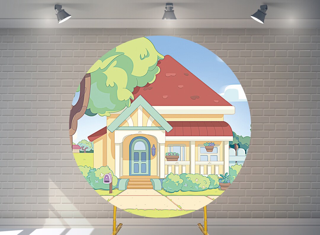 Custom Blue Dog House Round Backdrop With Elastic Birthday Backdrop ...