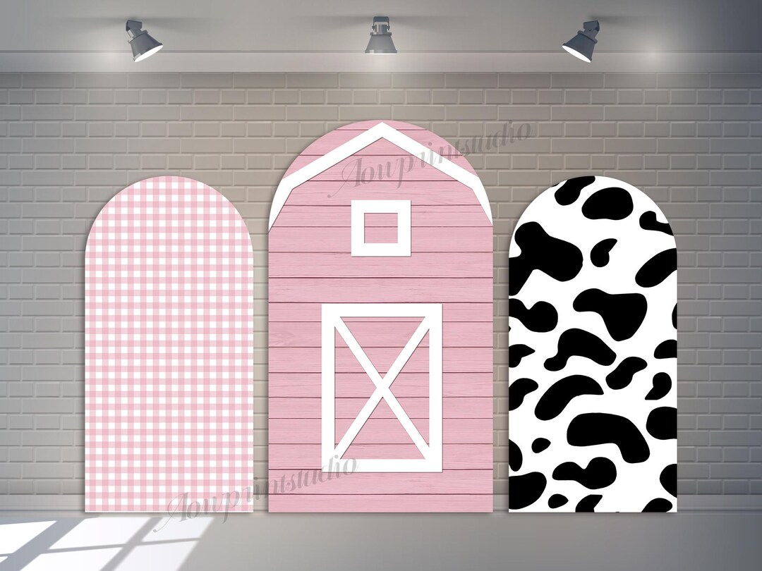 Custom Double-sided Arch Cover Pink Farm Cows Backdrop Birthday Barn ...