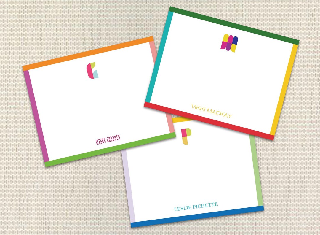 Kids Personalized Stationery: Colorful Monogram Note Cards With ...