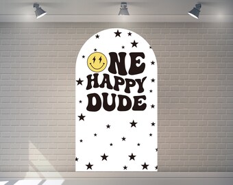 Custom Double-sided Arch Cover Photo Backdrop Dusty Blue One Happy Dude ...