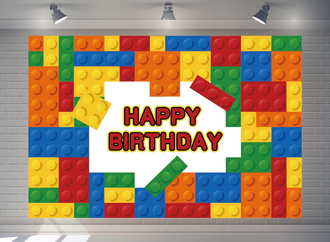 Custom Building Blocks Happy Birthday Party Backdrop Baby Shower ...