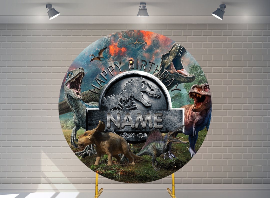 Custom Jurassic World Dinosaur Round Backdrop With Elastic Birthday ...