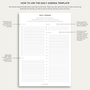 Daily Agenda Template, Daily Planner, Hourly Planner, Productivity ...