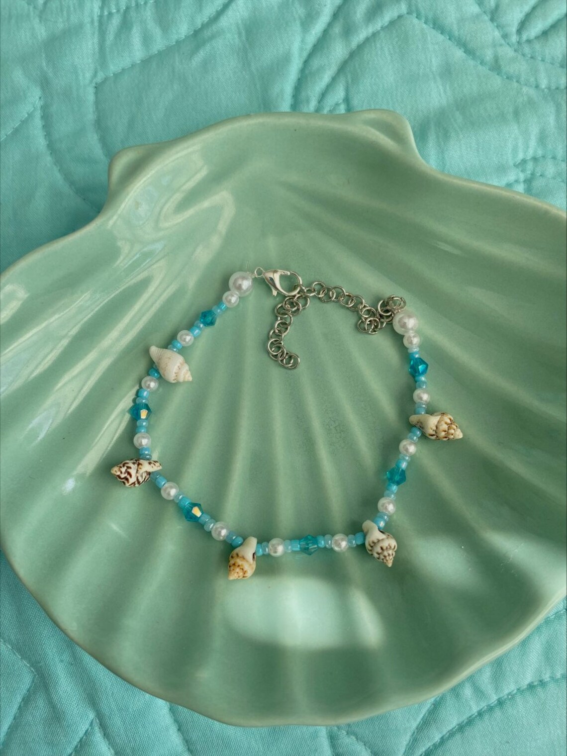 Blue Sea Shell Seed Bead Bracelet - Etsy