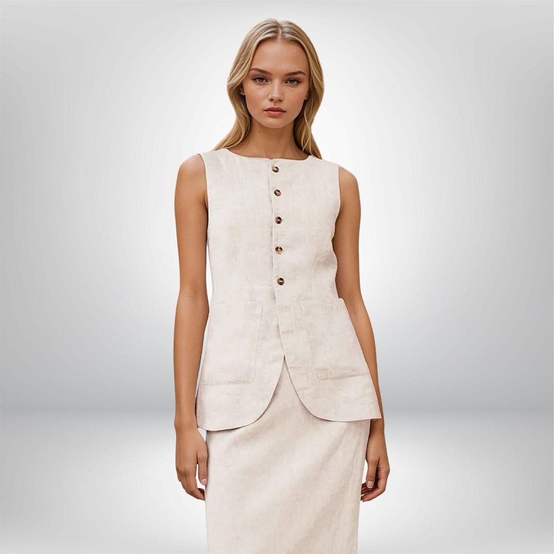 Womens Sleeveless Cotton Button up Suit Shirt & Long Line Skirt ...