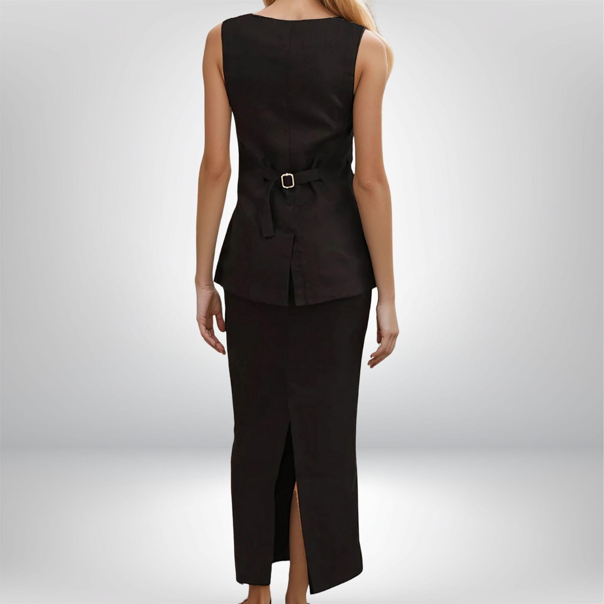 Womens Sleeveless Cotton Button up Suit Shirt & Long Line Skirt ...