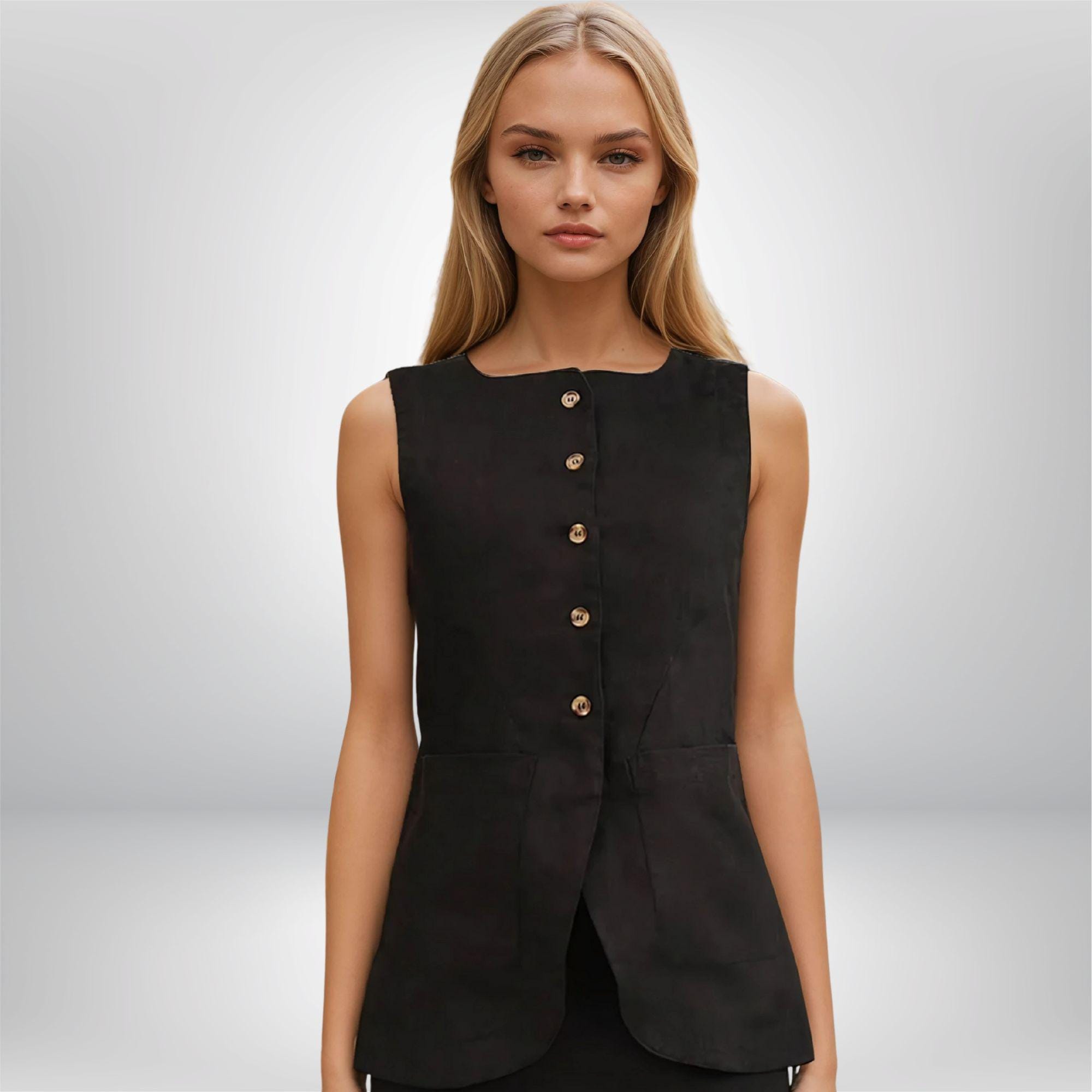 Womens Sleeveless Cotton Button up Suit Shirt & Long Line Skirt ...