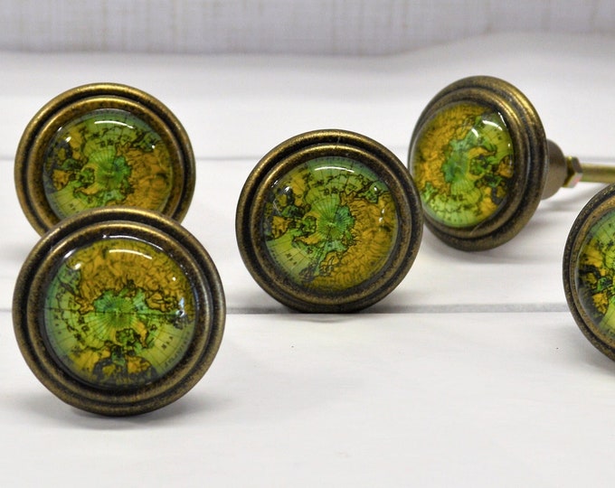 World Globe Map Knob Black and Coppery Brown Atlas Glass Knob Nautical ...