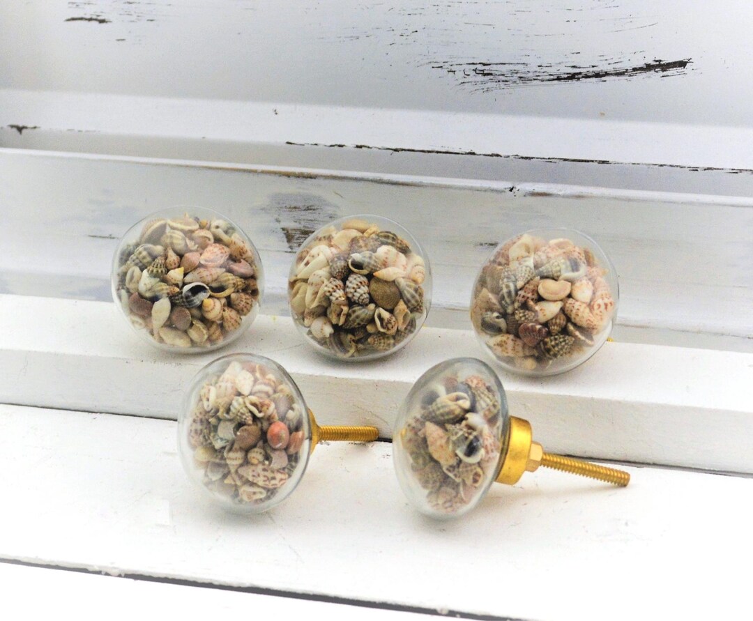 Glass Seashell Knob, Gold Ball of Seashells Drawer Pull, Glass Furniture Knob, Beach House ...