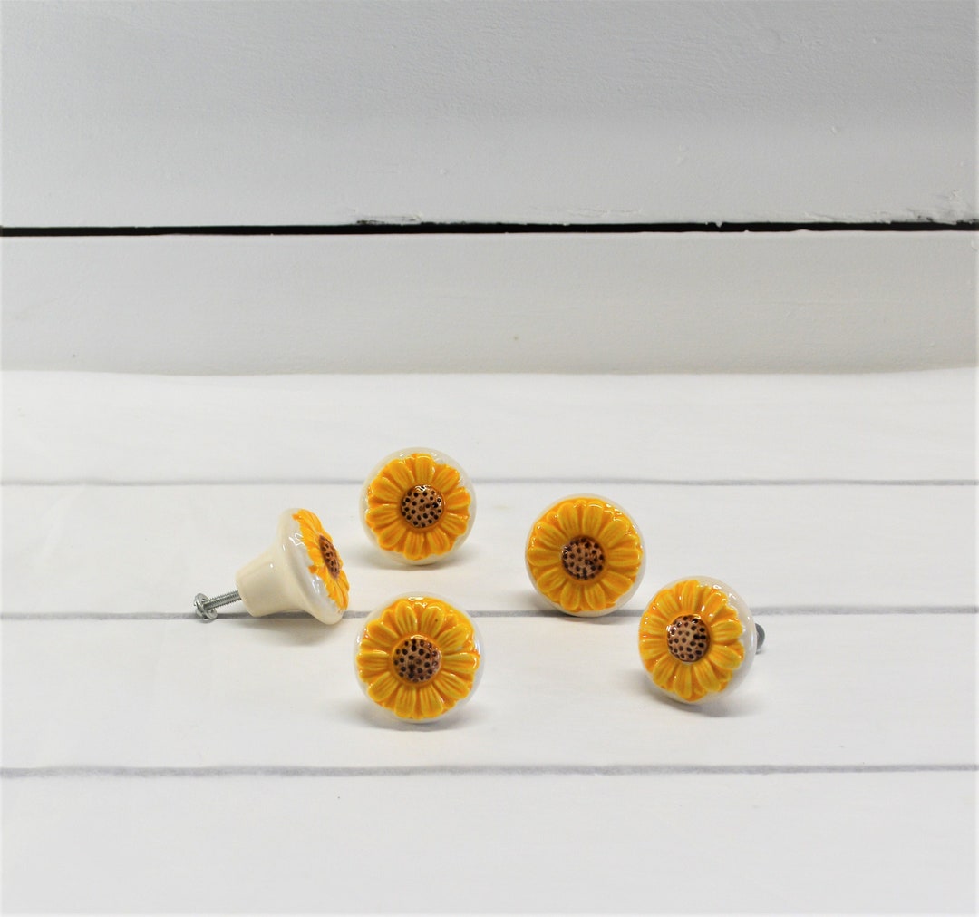 Yellow Sunflower Knob, One Floral Cabinet Drawer Pull - Etsy