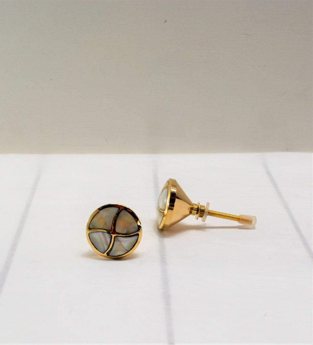 Infinity Mother of Pearl Knob, Brass Inlaid Capiz Drawer Pull, Sea ...