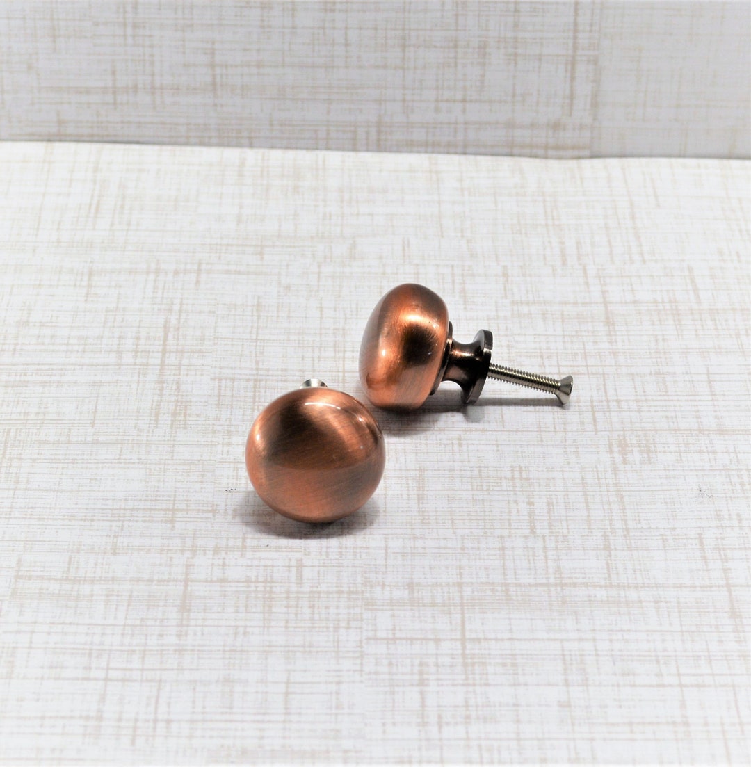 Brushed Antique Copper Round Knob, Cabinet Hardware, One Drawer Pull - Etsy