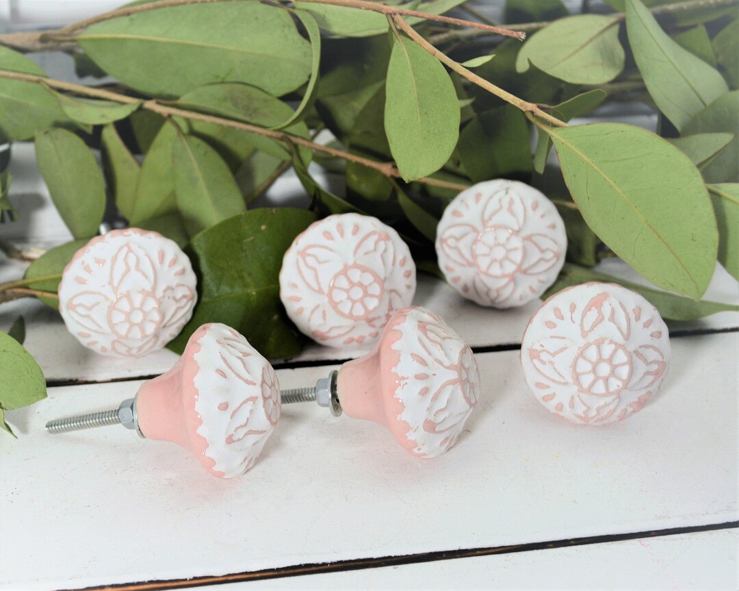 Pink Flower Knobs, Ceramic Floral Drawer Pull, Embossed Door Handle, Nursery Cabinet Hardware - Etsy