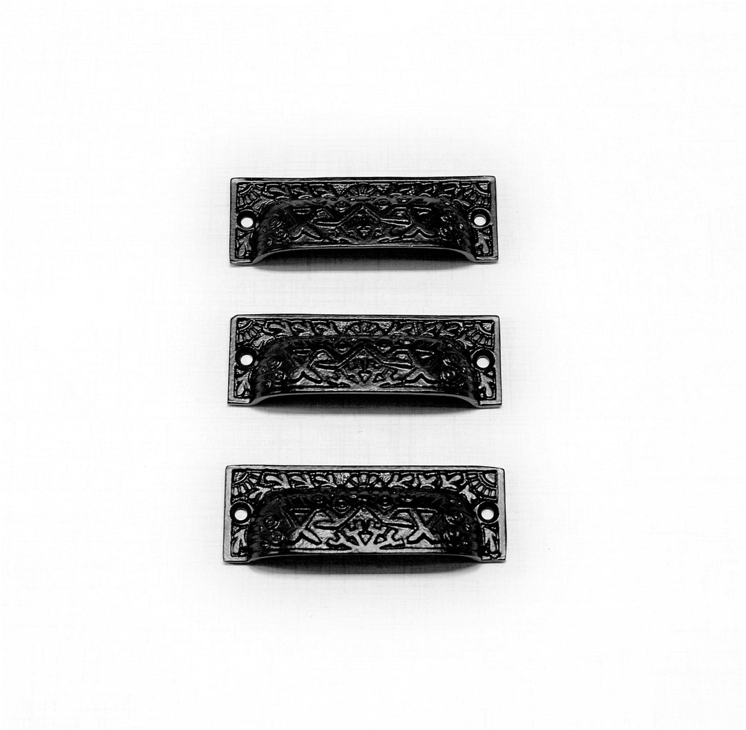 Black Rectangle Cup Pull, Black Engraved Cabinet Handle, 3 1/4" Centers ...