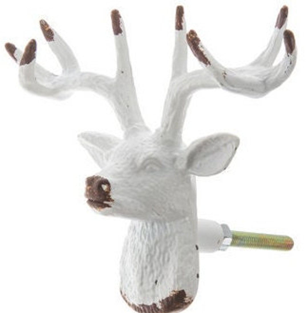 Deer Head Knob, One White Cabinet Furniture Drawer Pull - Etsy