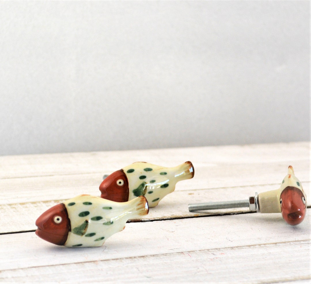Red Fish Knob, Ceramic Trout Drawer Pull, Cabin, Lake House Furniture ...