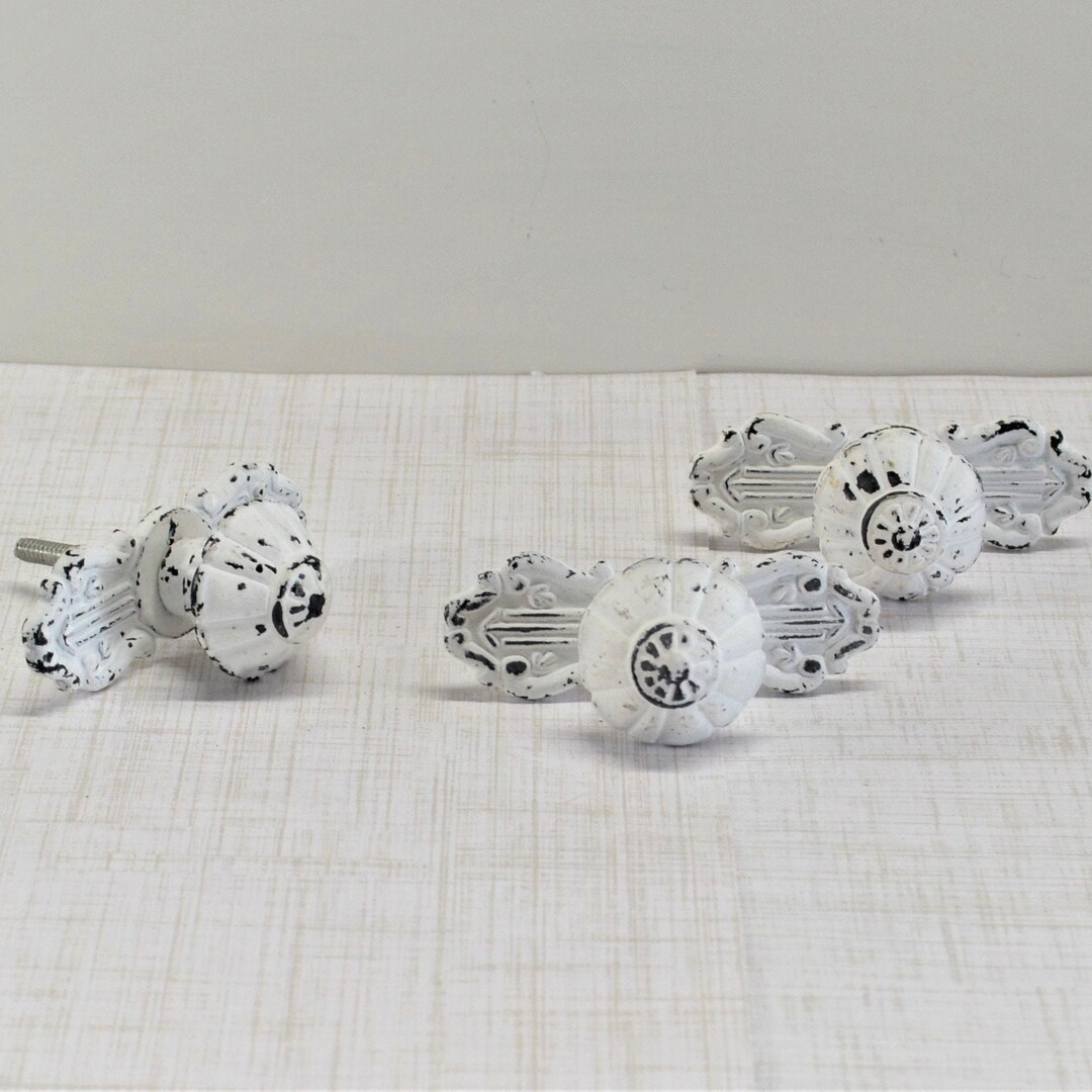 Scallop Flower Knob, Shabby Chic Floral Drawer Pull, Distressed White ...