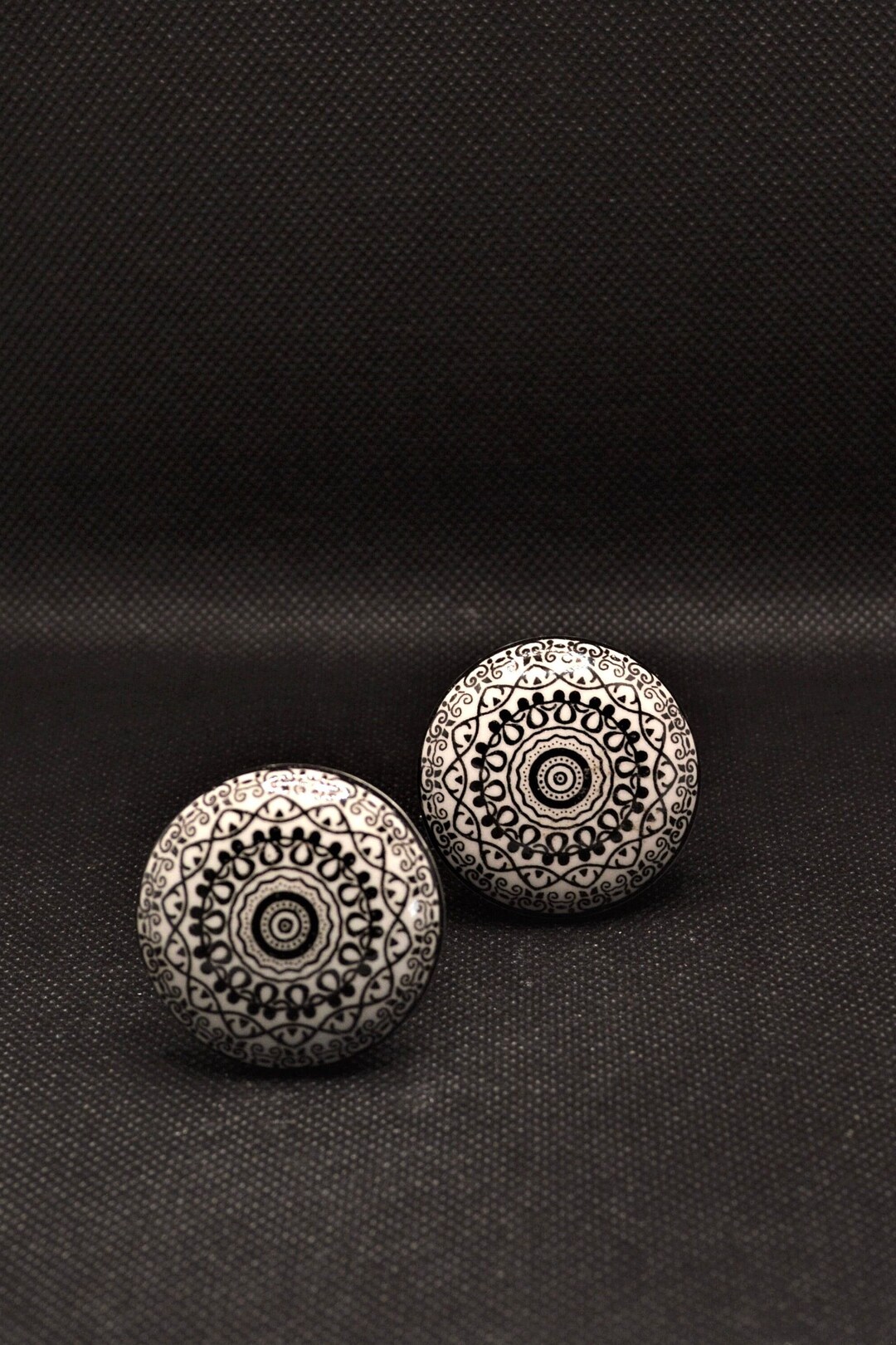 Black and White Mandala Ceramic Knob, Black Marrakech Ceramic Drawer Pull, White Medallion ...