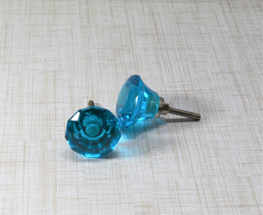 Fluted Turquoise Knob, Glass Flare Drawer Pull, Blue Dresser Handle, Kitchen Cabinet Hardware ...