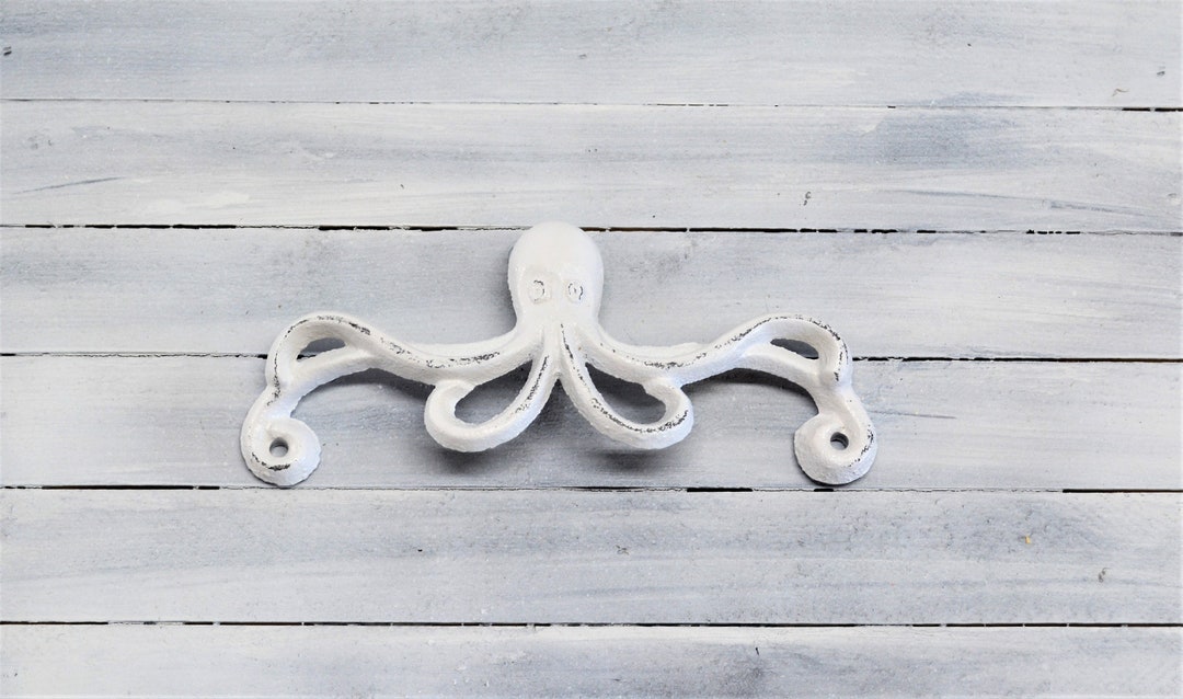 Distressed White Octopus Drawer Pull, Beach House Decor, 6 1/8" Inch ...