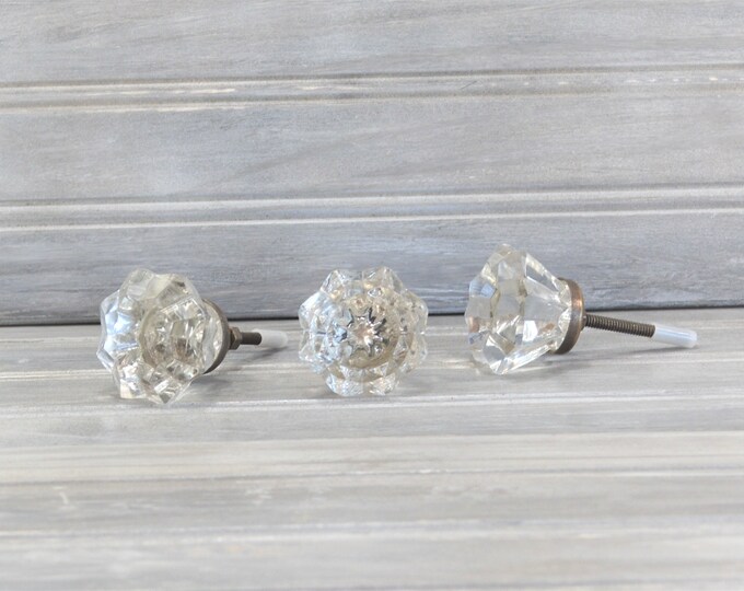 2 Empire Style PRESSED GLASS KNOB Victorian Antique Vintage Old Dresser ...