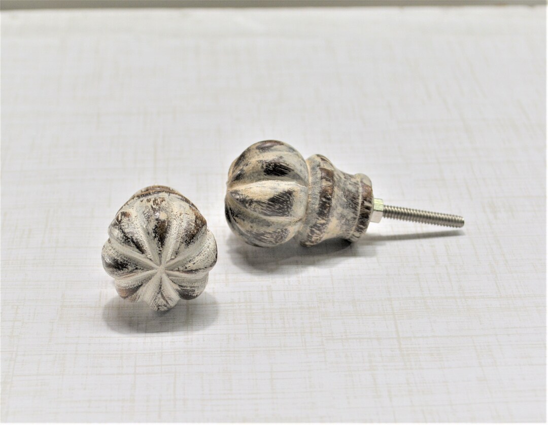 White Distressed Wood Knob, One Cabinet Furniture Drawer Pull - Etsy