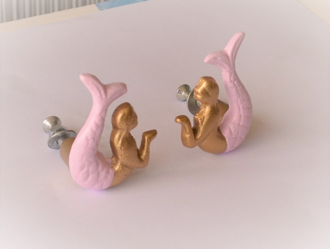 Mermaid Knob, Pink Mermaid Drawer Pull, Nursery Cabinet Handle, Beach ...