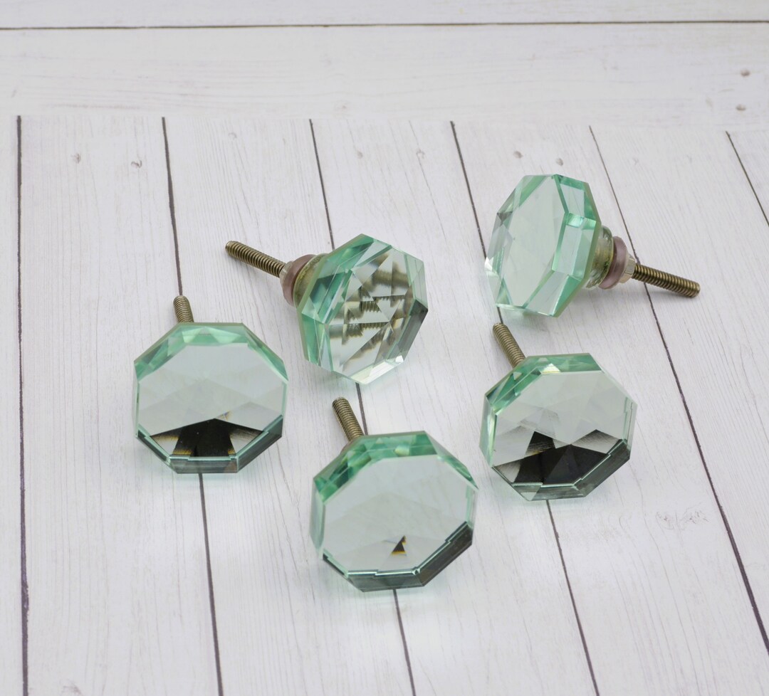 Octagon Mirror Knob, Faceted Glass Drawer Pull, Furniture Door Knob ...