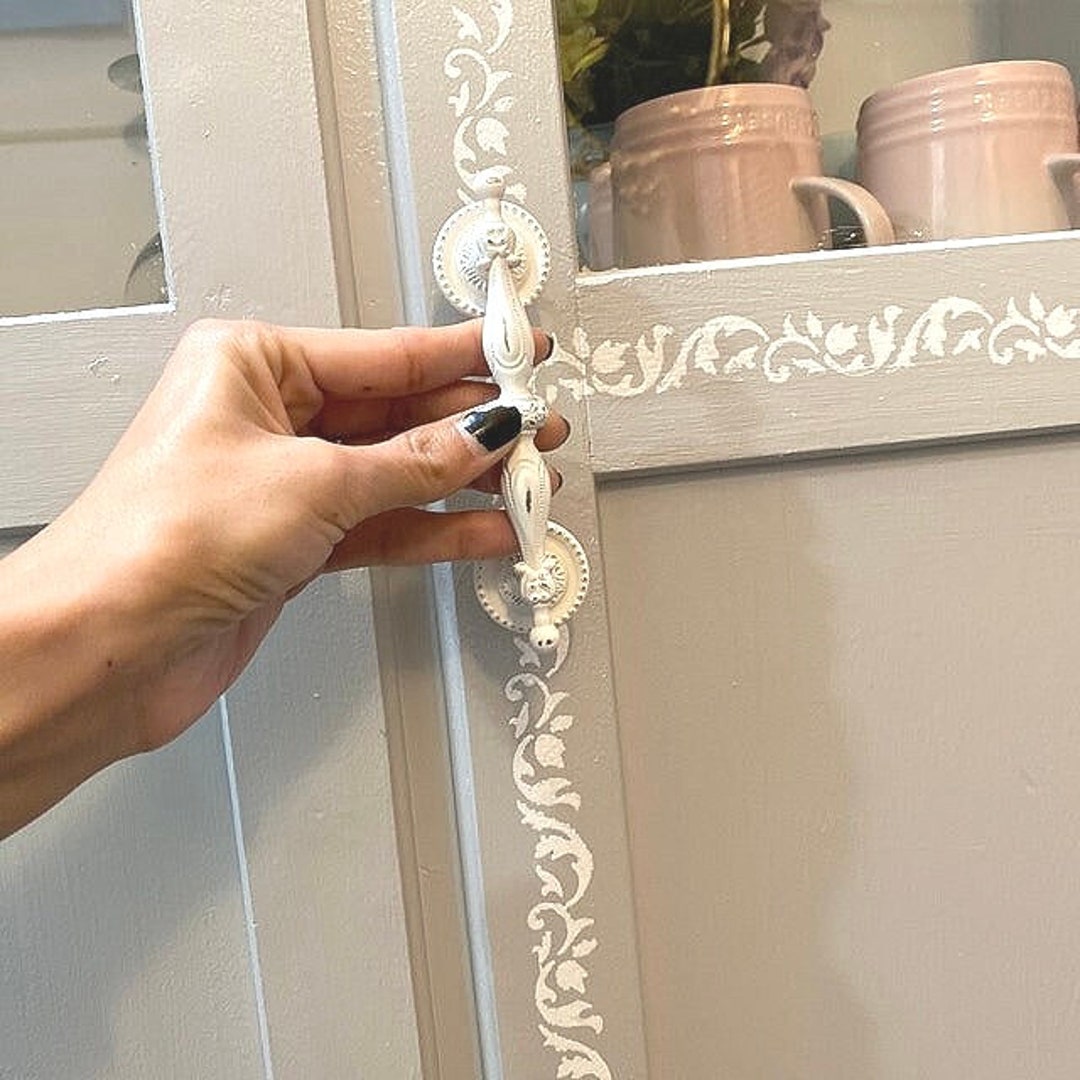 Distressed White Drawer Pull, Beaded Door Handle, 3 1/2 Centers, Shabby ...