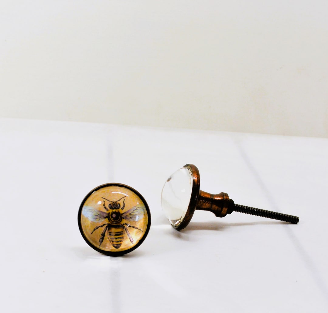 Glass Bumble Bee Knob, Bee Drawer Pull, Hornet Furniture Knob, Honey Bee Cabinet Pull, Flower ...