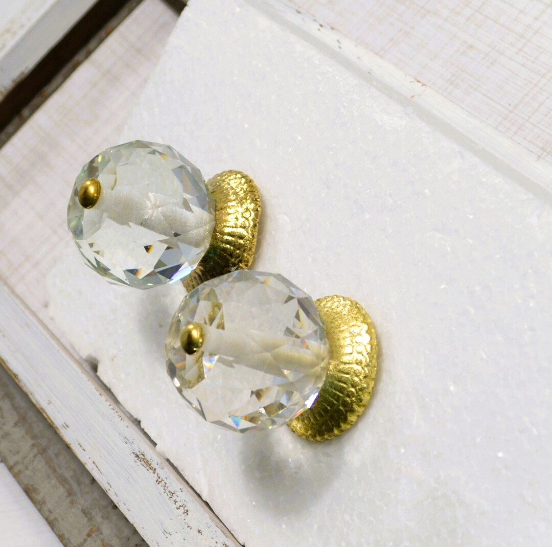 Large Faceted Glass Knob, Gold Clear Drawer Pull, Brass Door Handle, Kitchen Cabinet Hardware - Etsy
