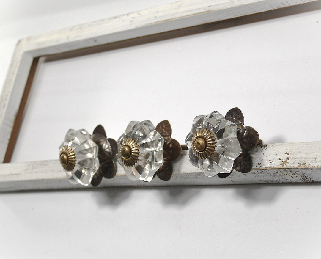 Glass Floral Knob, Bronze Scallop Drawer Pull, Floral Furniture Knob ...