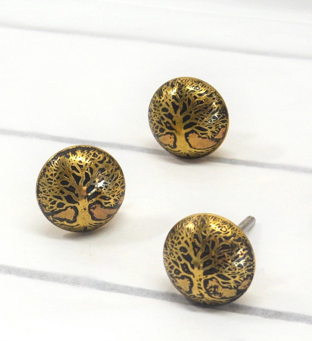 Gold and Black Tree Knob, Brass Tree of Life Drawer Pull, Black Tree ...