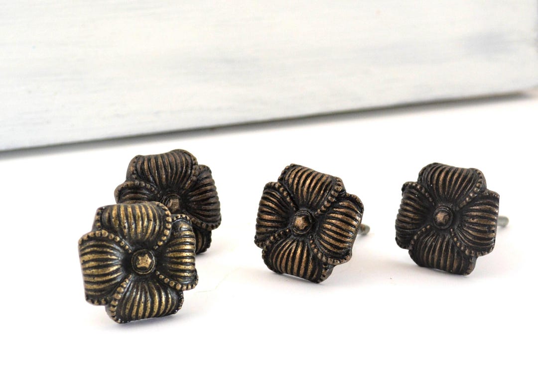 Bronze Floral Knob, Square Drawer Pull, Pansy Door Handle, Kitchen ...