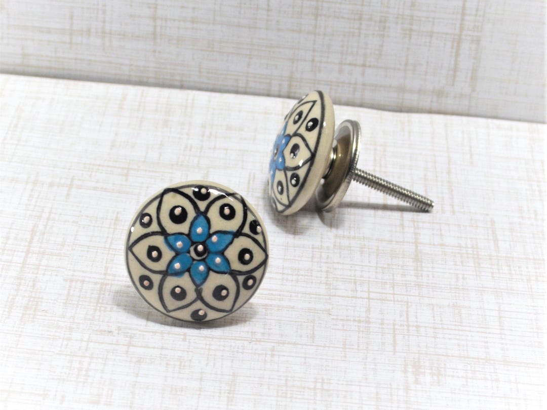 Blue Flower Knob, Pretty Floral Drawer Pull, Hand Painted Door Handle ...