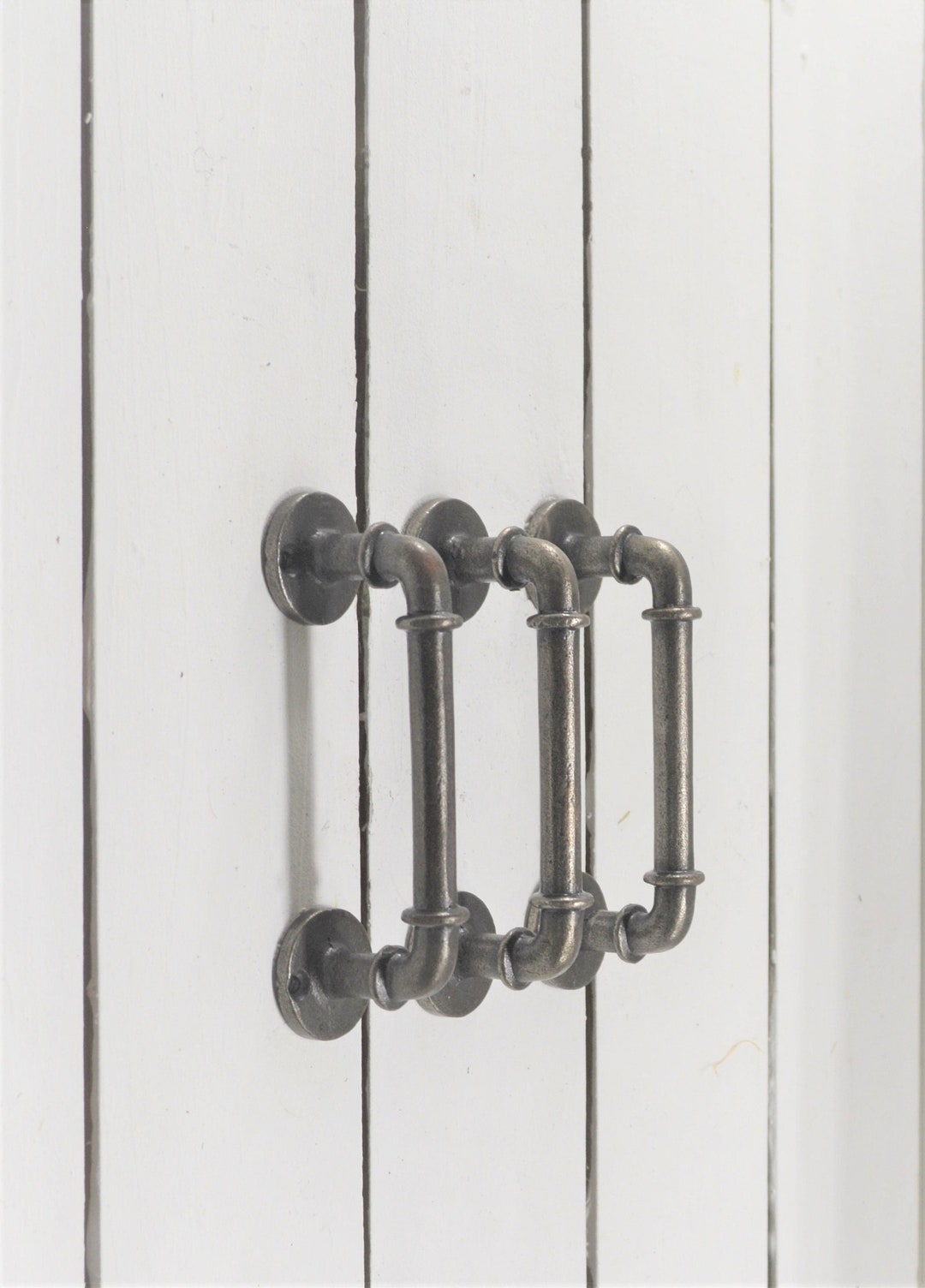 Rustic Silver Pipe Drawer Pull, Antique Silver Pipe Cabinet Handle ...